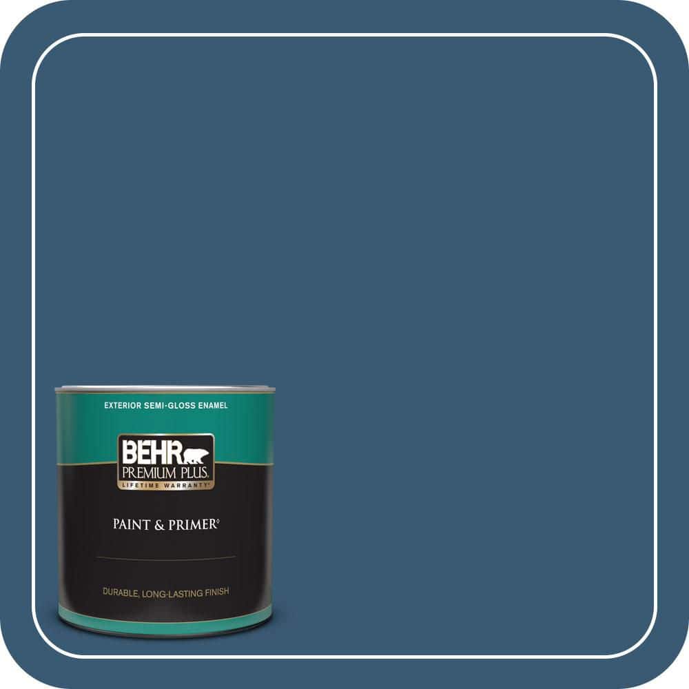 BEHR PREMIUM PLUS 1 qt. #M500-6 Express Blue Semi-Gloss Enamel Exterior ...