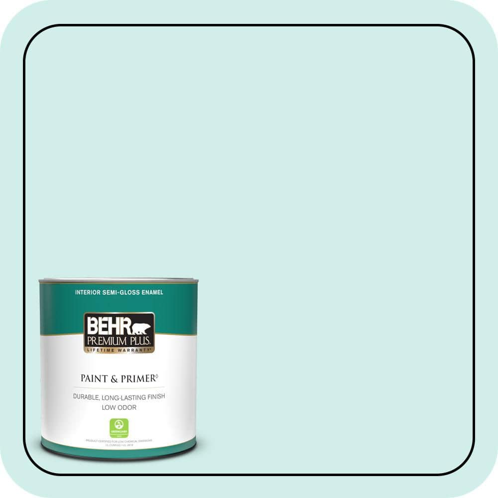 BEHR PREMIUM PLUS 1 qt. #490A-1 Teal Ice Semi-Gloss Enamel Low Odor ...