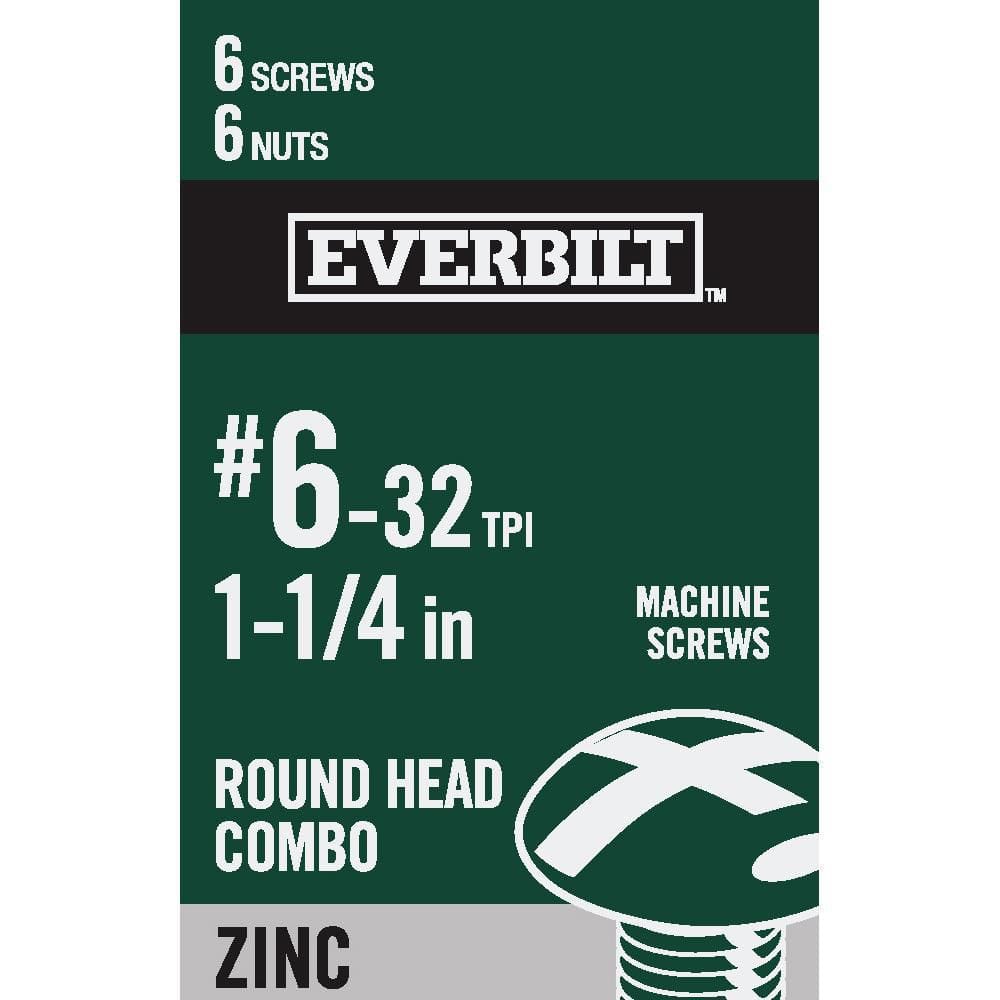 Everbilt #6-32 x 1-1/4 in. Zinc Plated Combo Round Head Machine Screw ...