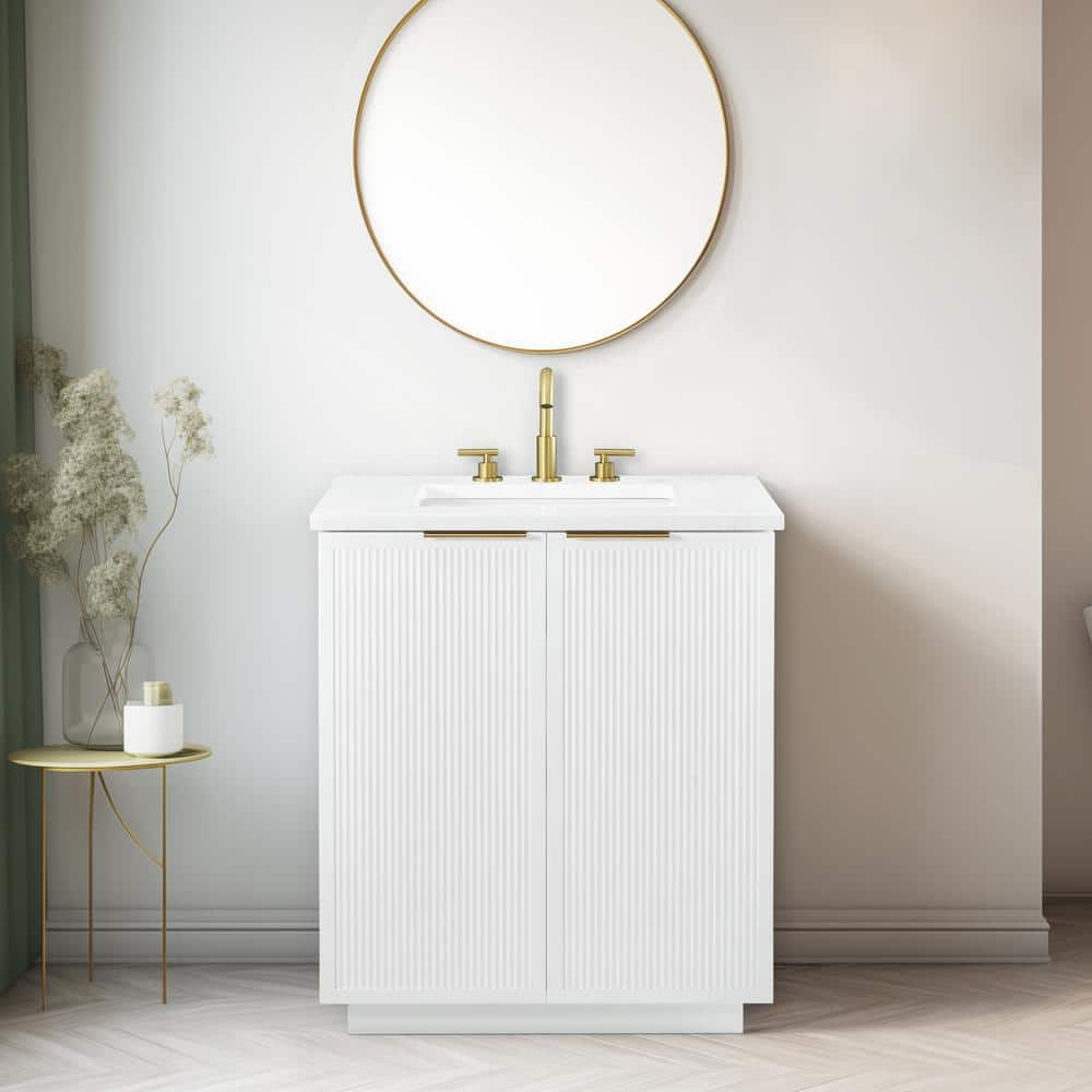 SUDIO Addison 30 in. W Bath Vanity in White with Engineered Stone Top ...