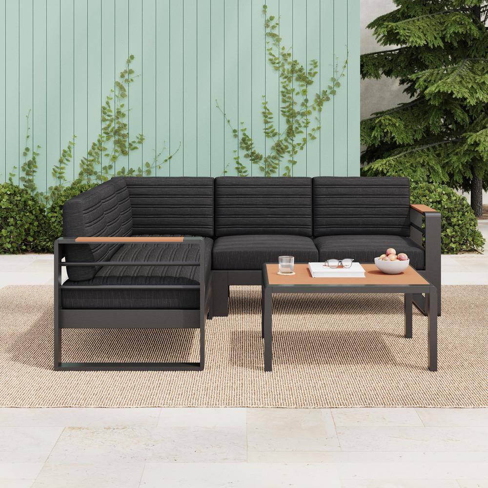 Noble House Heney 4-Piece V-Shape Aluminum Outdoor Patio Sofa Set with ...