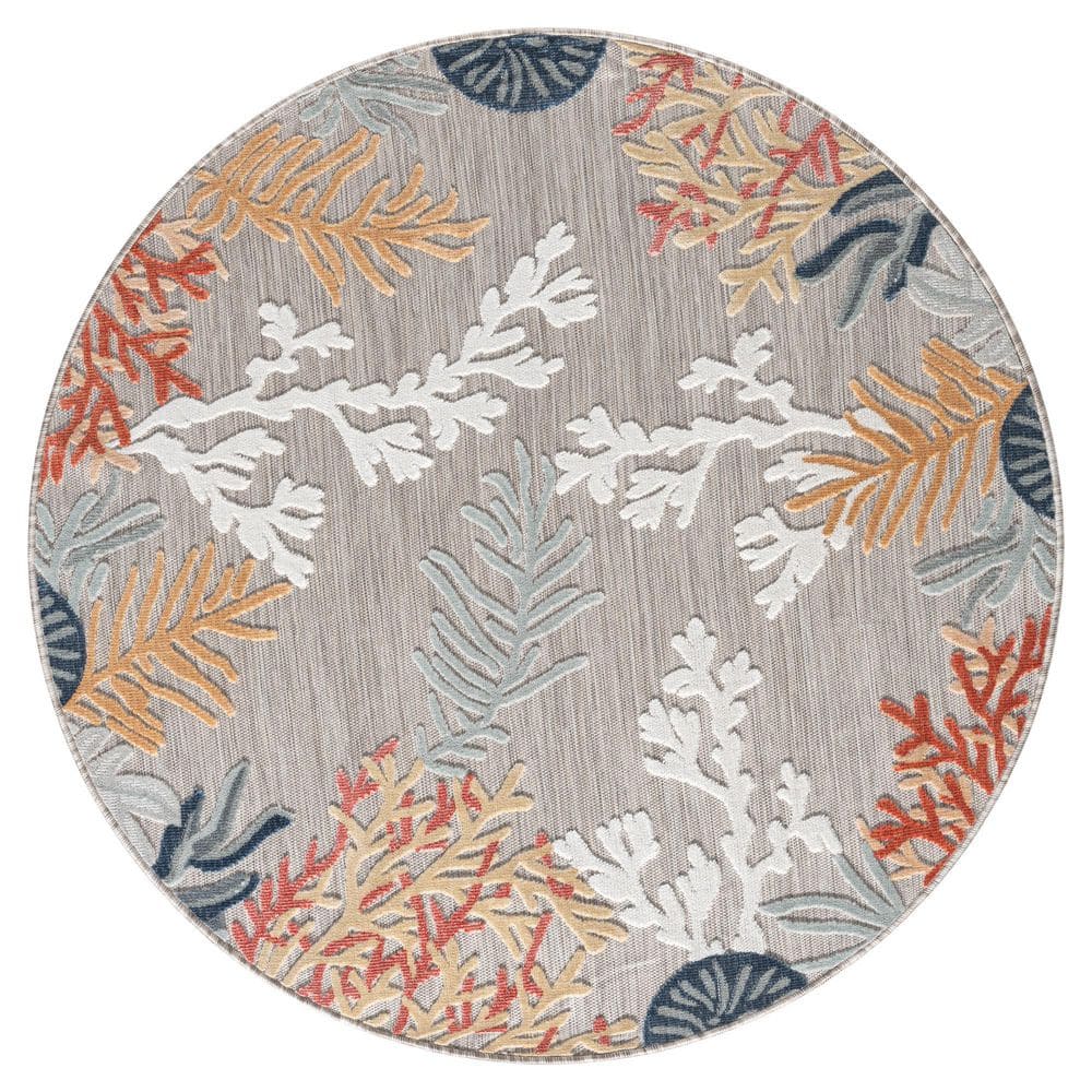 LR Home Coral Reef 5 ft. 3 in. Round Hi-Low Coastal Gray Taupe Indoor ...