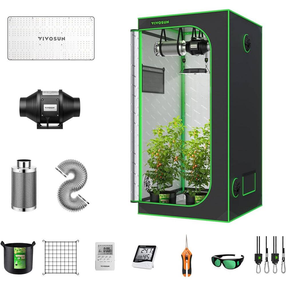 VIVOSUN 3 ft. x 3 ft. Mylar Hydroponic Grow Tent Complete System with ...