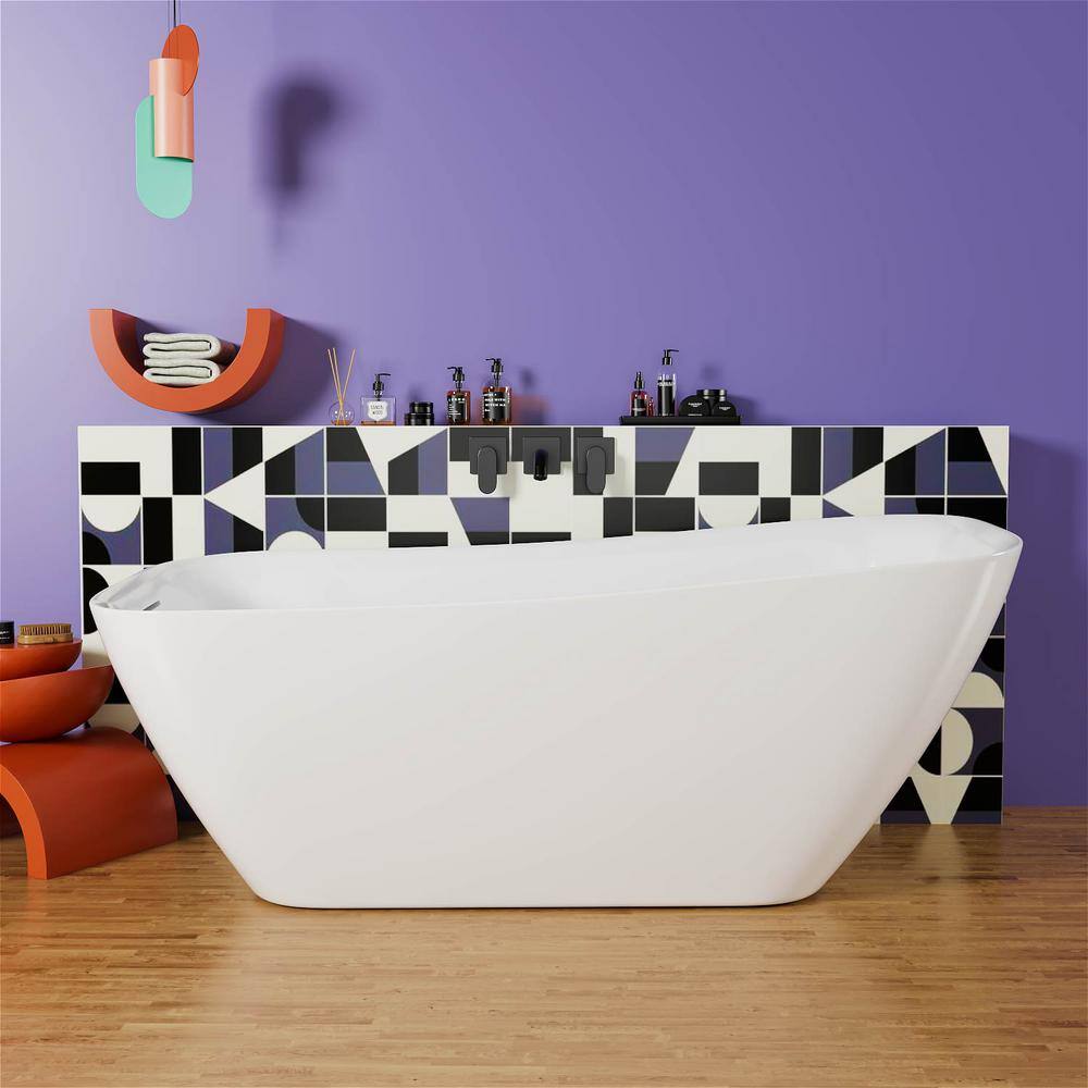 INSTER VELA 59 in. Modern Acrylic Rectangle Single Slipper Freestanding ...