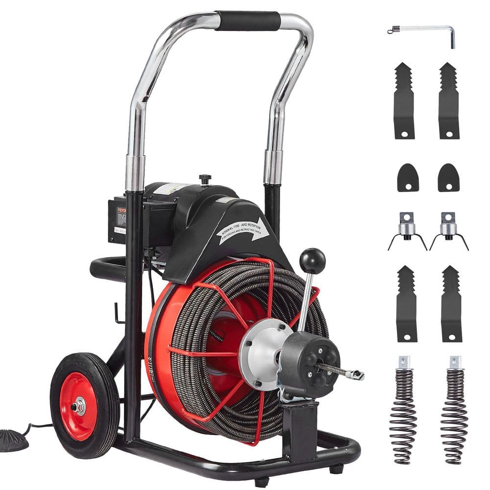 VEVOR Electric Drain Auger 100 ft. x 3/8 in. Sewer Snake Drill Cleaner ...