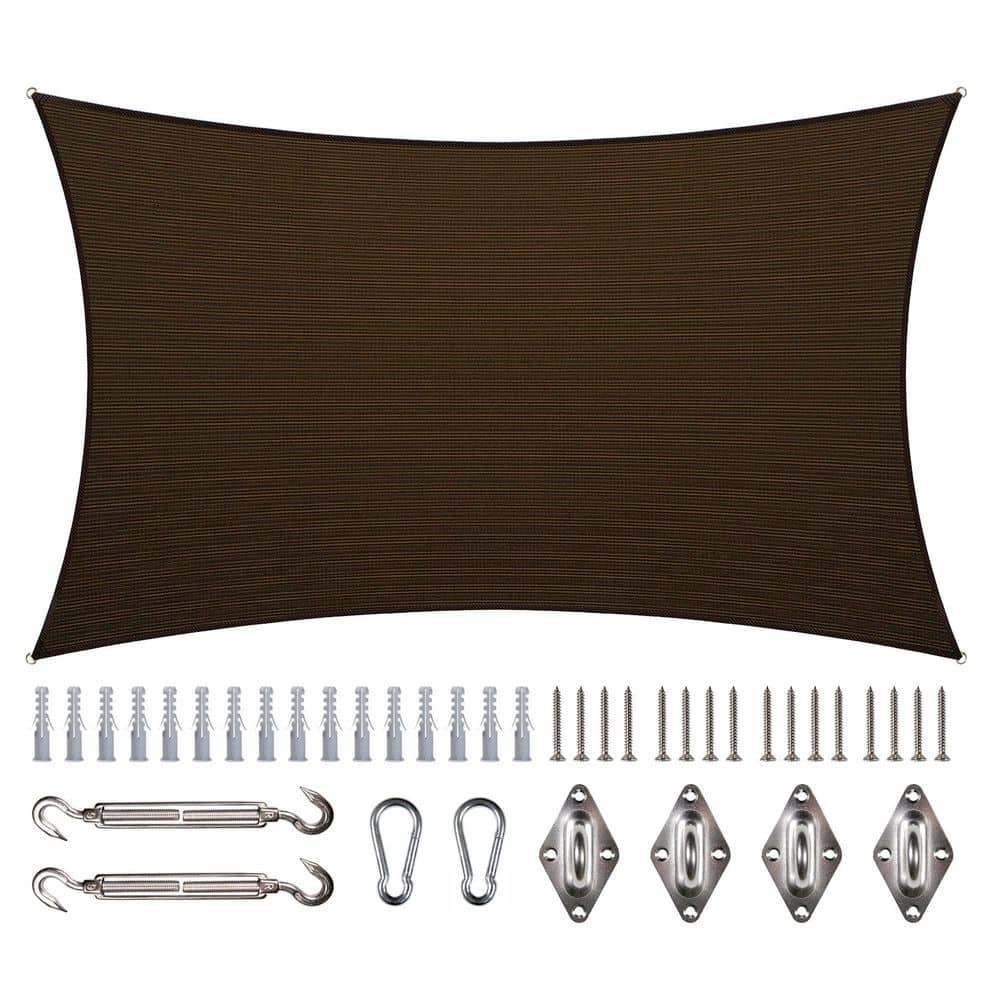 COLOURTREE 14 ft. x 20 ft. Brown Rectangle Sun Shade Sail Canopy with ...