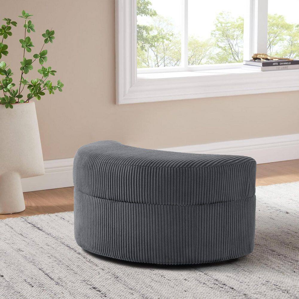 Uixe Modern Gray Corduroy Fabric Half Crescent Moon Storage Ottoman(Set ...