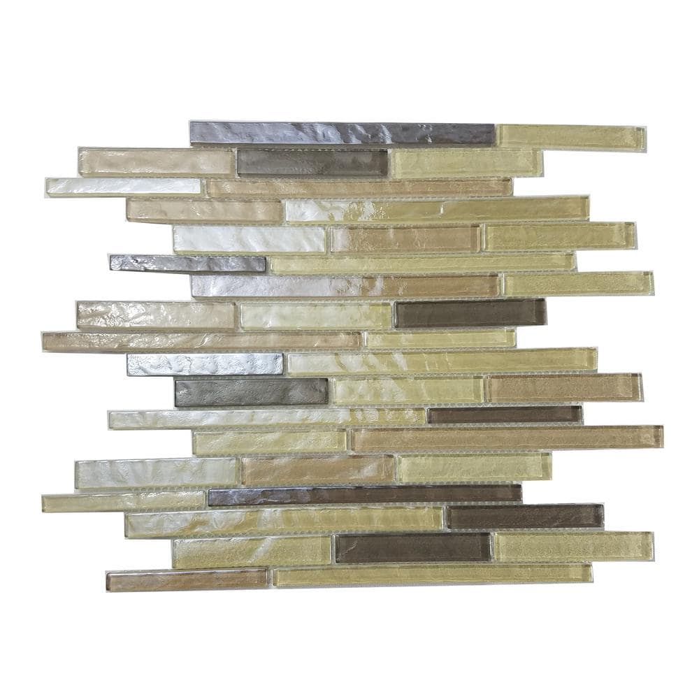 ABOLOS Southwestern Brown 12 in. x 12 in. Linear Textured Glass Mosaic ...
