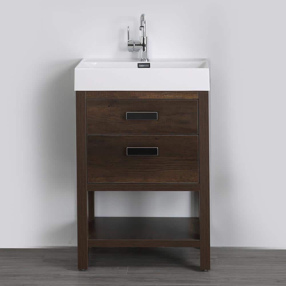 Streamline 23.6 in. W x 32.3 in. H Bath Vanity in Brown with Resin ...