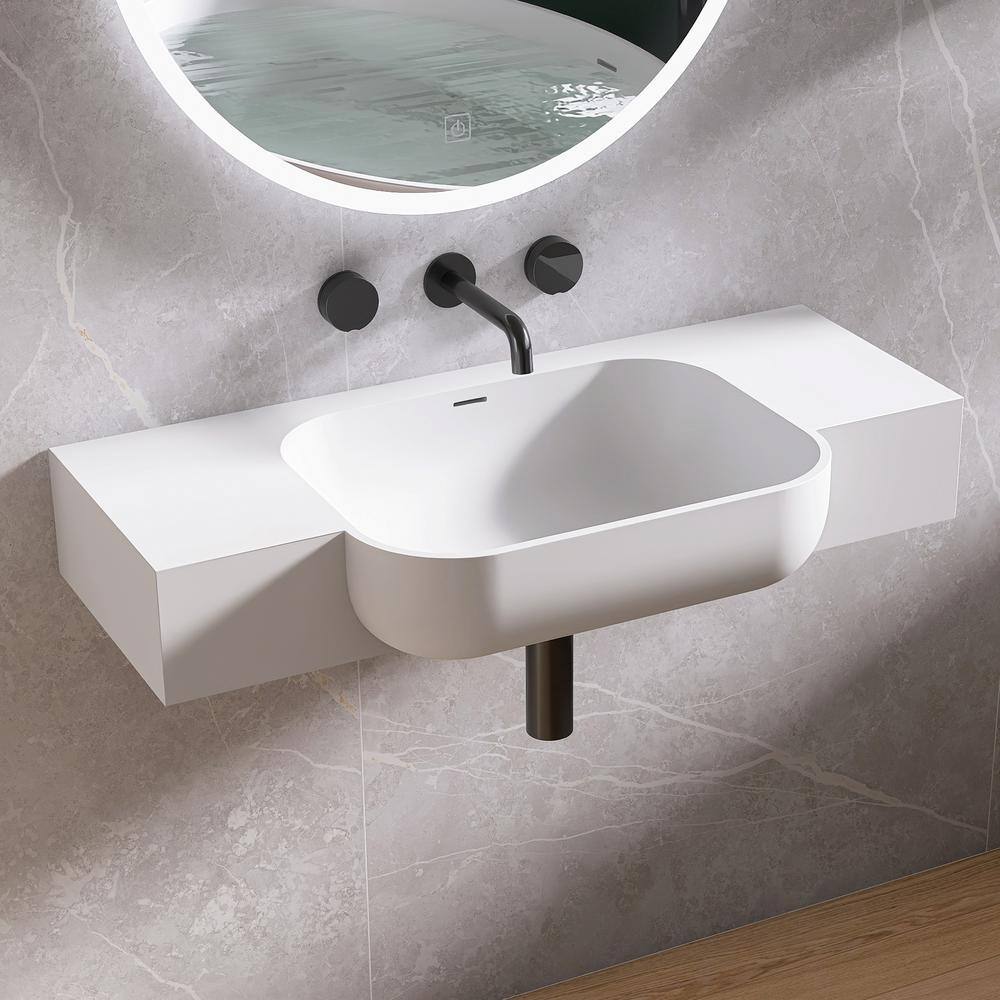 MEDUNJESS 35 in. x 17 in. x 6 in. Solid Surface Wall-Mounted Bathroom ...