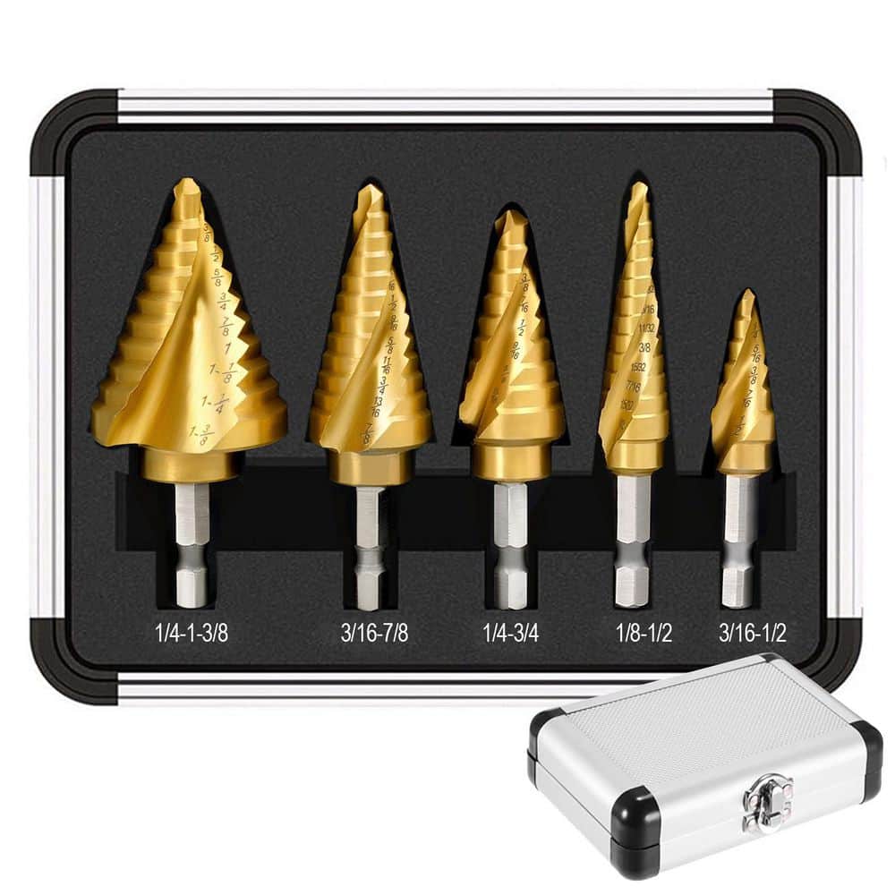 MYWISH Titanium-Plated High Speed Steel Spiral Step Drill Bit Set with ...