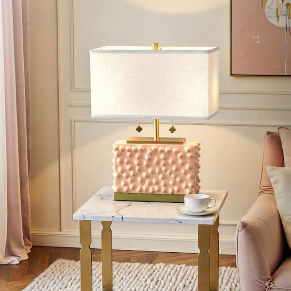 StyleCraft Edmund 21 in. Pearl Blush Table Lamp with White Linen Shade TDL212156DS - The Home Depot