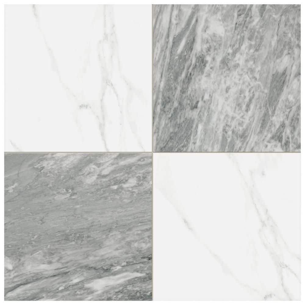 Merola Tile Marbilia Chess Bardiglio 9 in. x 17 in. Porcelain Floor and ...
