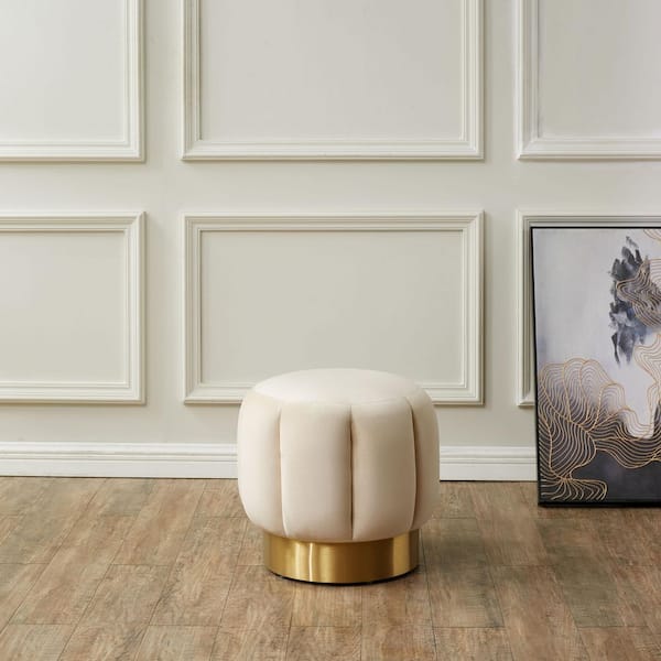 SAFAVIEH Maxine Creme/Gold Velvet Round Accent Small Ottoman SFV4707Q ...