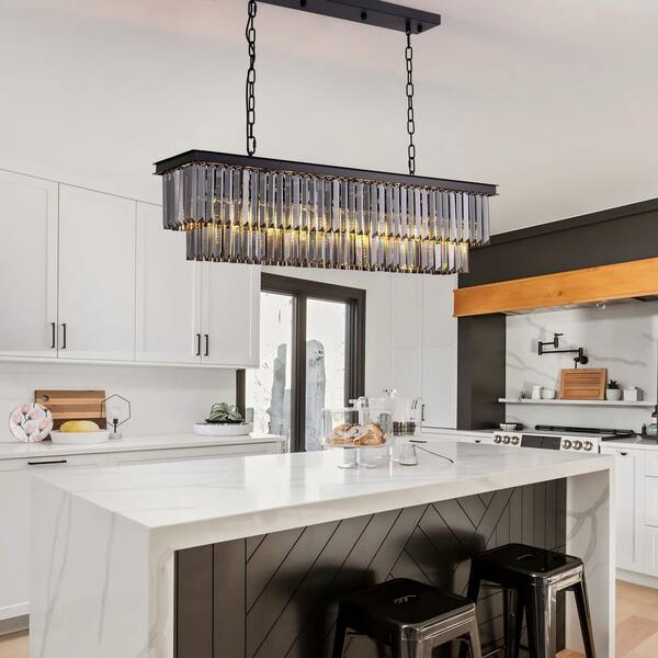 Netin Modern 7 Lights Rectangular Smoky Gray Crystal Chandelier with ...