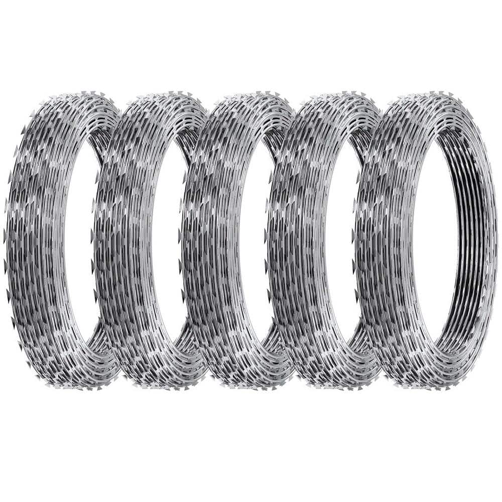 ATENGNES 246 ft. Galvanized Single Spiral Razor Barbed Wire, 5-Rolls ...