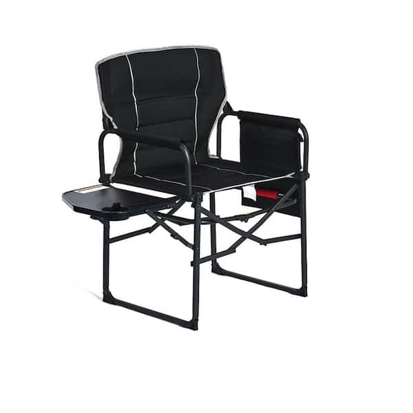MOEPISY Padded Black Oversized Portable Folding Chair with Side Table ...