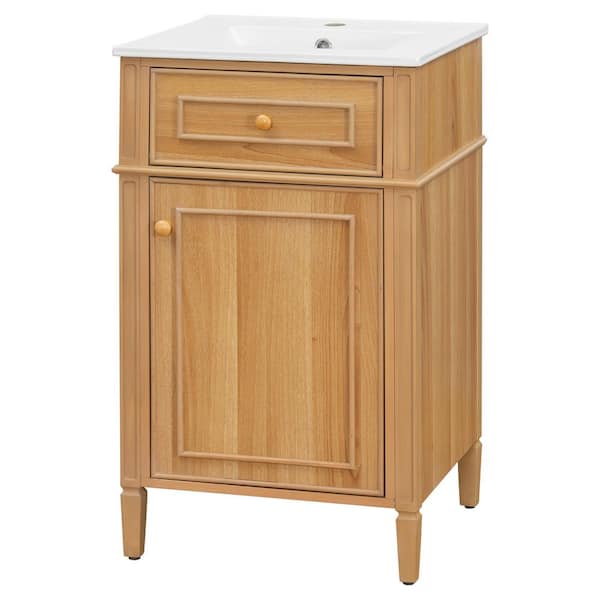 LuckByte 20 in. Yellow Wood Rectangle Vessel Sink Bathroom Vanity Combo with Adjustable Shelf ...