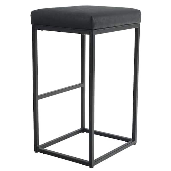 PHI VILLA 30 in. Black Backless Metal Frame Bar Stools with PU Leather ...
