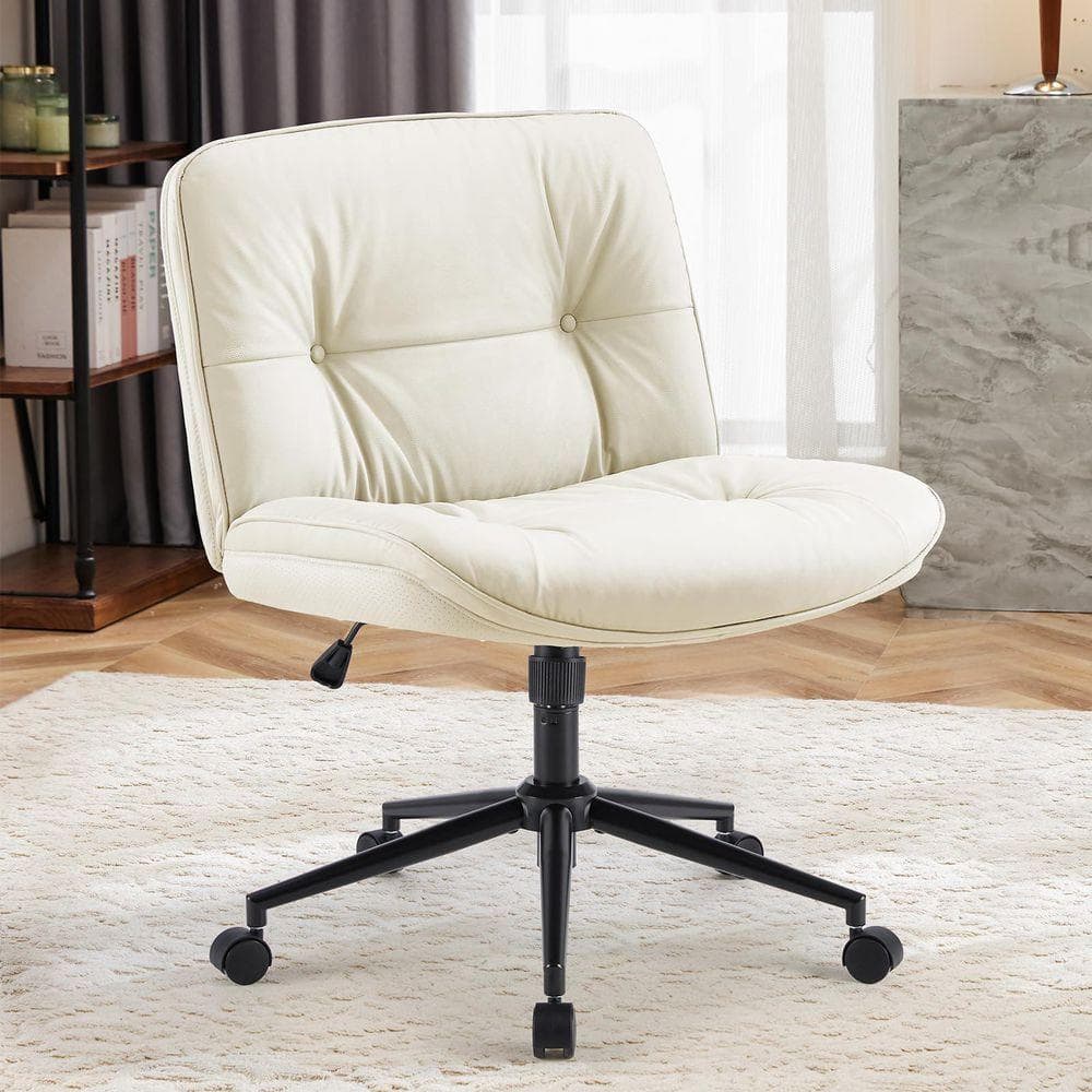 WONDER COMFORT PU Leather Adjustable Height Wide Seat Criss Cross Task ...