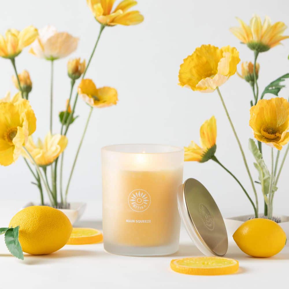 Vance Kitira Main Squeeze Persimmon and Peach Scented Single Wick Yellow Jar Candle, 80-Hour ...