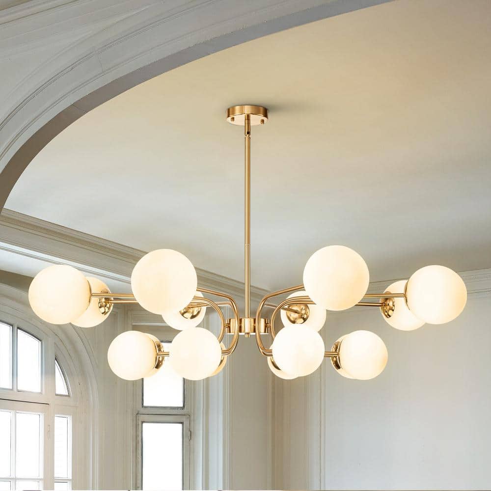 Rennnsan Daniel 16-Light Brushed Gold Contemporary 2-Tiers Sputnik ...