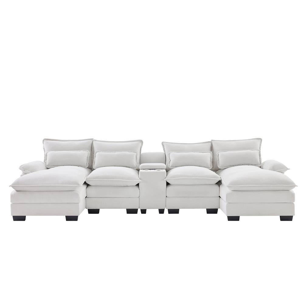 Reviews for Z-joyee 123 in Wide Pillow Top Arm Chenille U-Shaped Modern ...