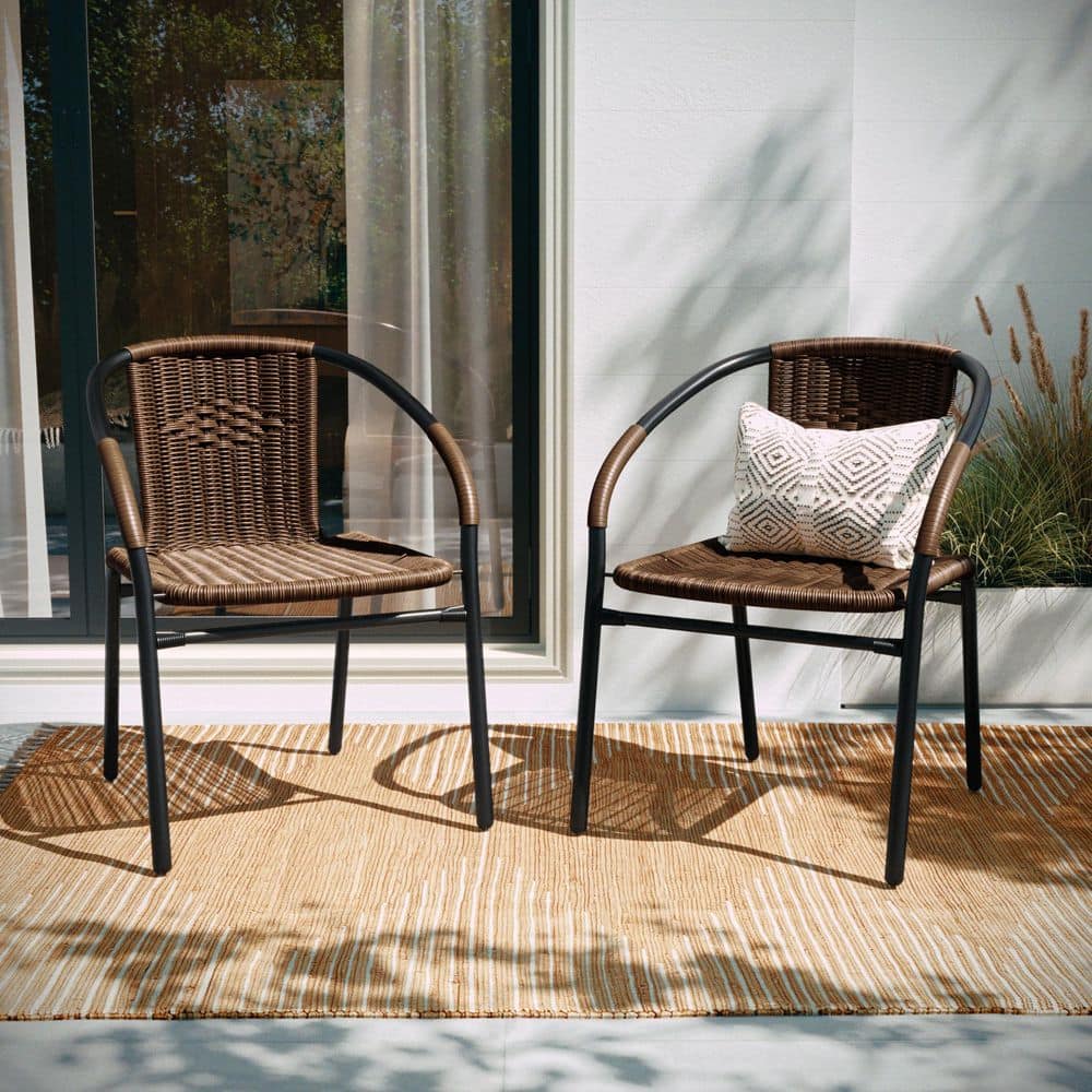 Primehome Stackable Brown Rattan Dining Chairs for Indoor/Outdoor Use ...