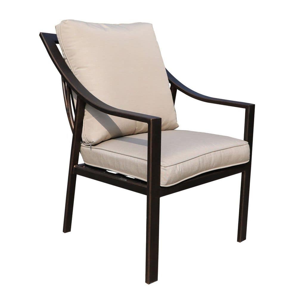 Mondawe Dark Black Aluminum Outdoor Dining Chair with Taupe Cushions ...