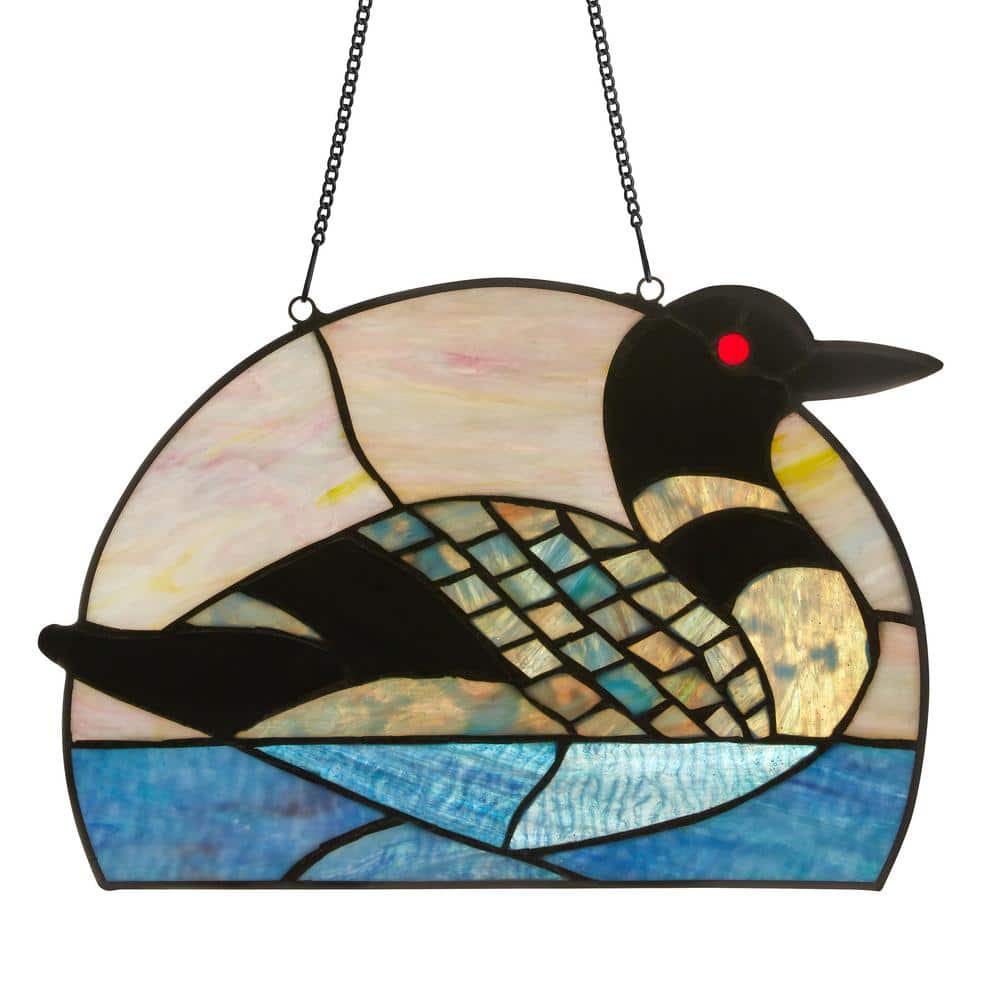 River of Goods Swimming Loon Multicolored Stained Glass Window Panel ...