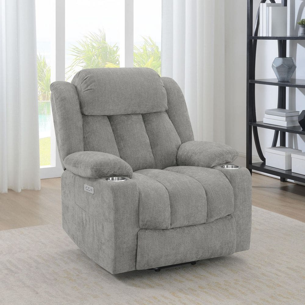 Coaster Houston Grey Upholstered Power Lift Recliner with Tufted ...