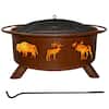 Wildlife 29 in. x 18 in. Round Steel Wood Burning Fire Pit in Rust with ...