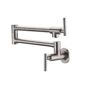 Wall Mount Kitchen Faucet Pot Filler Faucet Double-Handle in Brushed ...