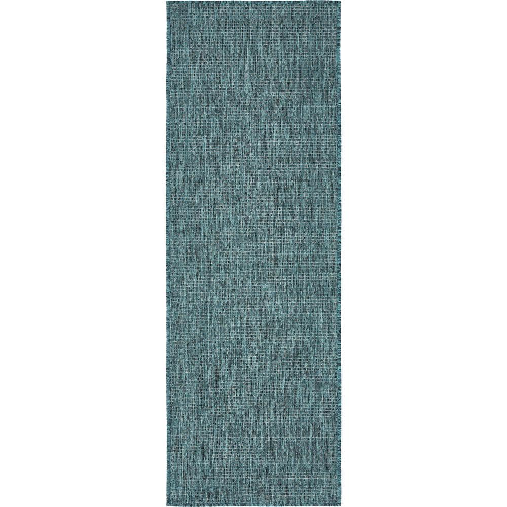 Unique Loom Outdoor Solid Teal 2' 0 x 6' 0 Runner Rug 3136842 - The ...