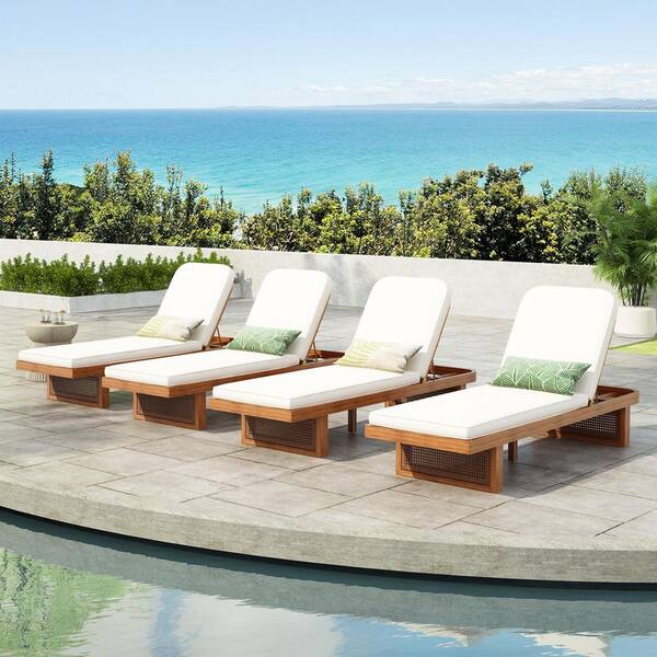 Tatayosi 4-Piece Acacia Wood Outdoor Daybed Lounge Chair with ...