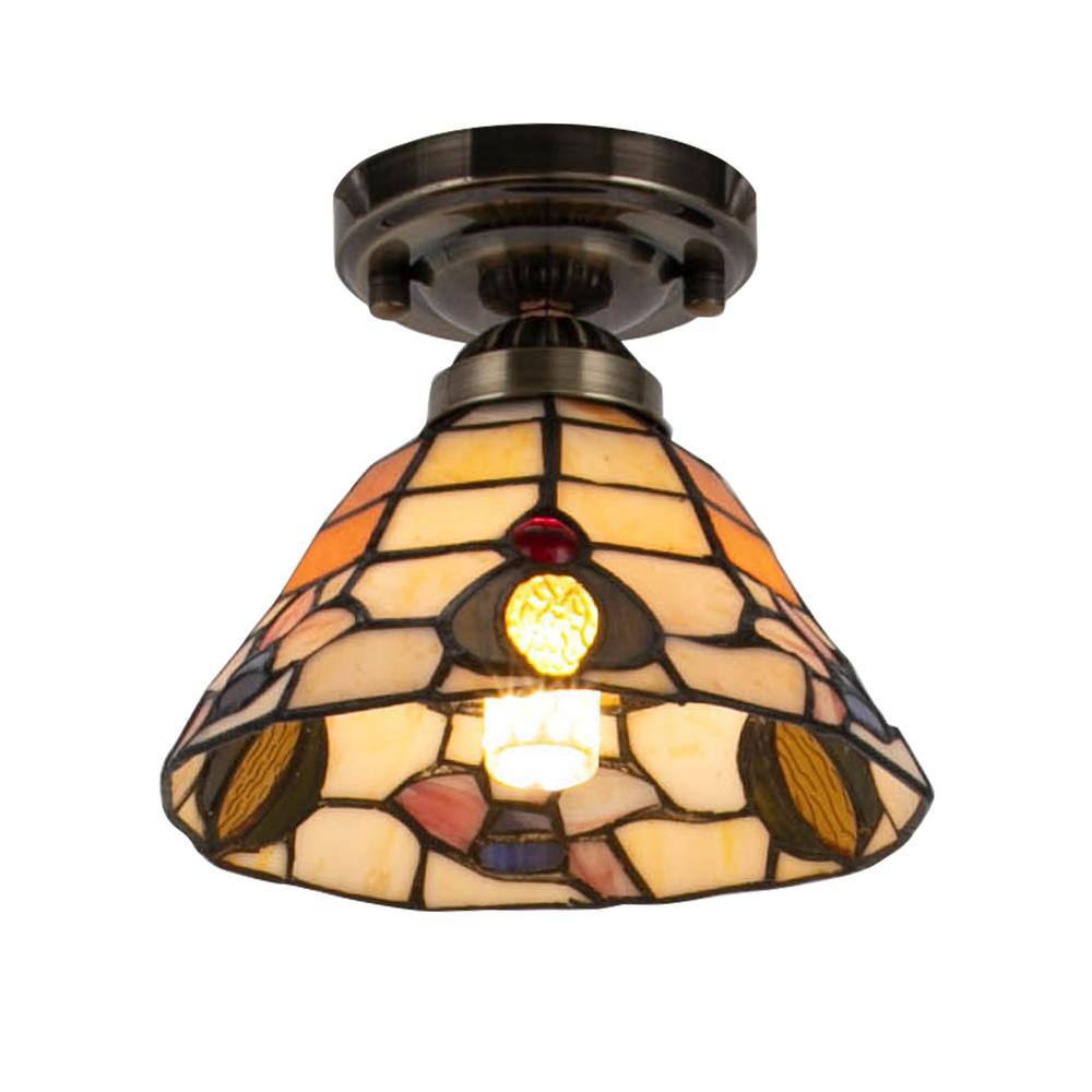 OUKANING 7.08 in. 1-Light Copper Vintage Semi-Flush Mount Ceiling Light ...
