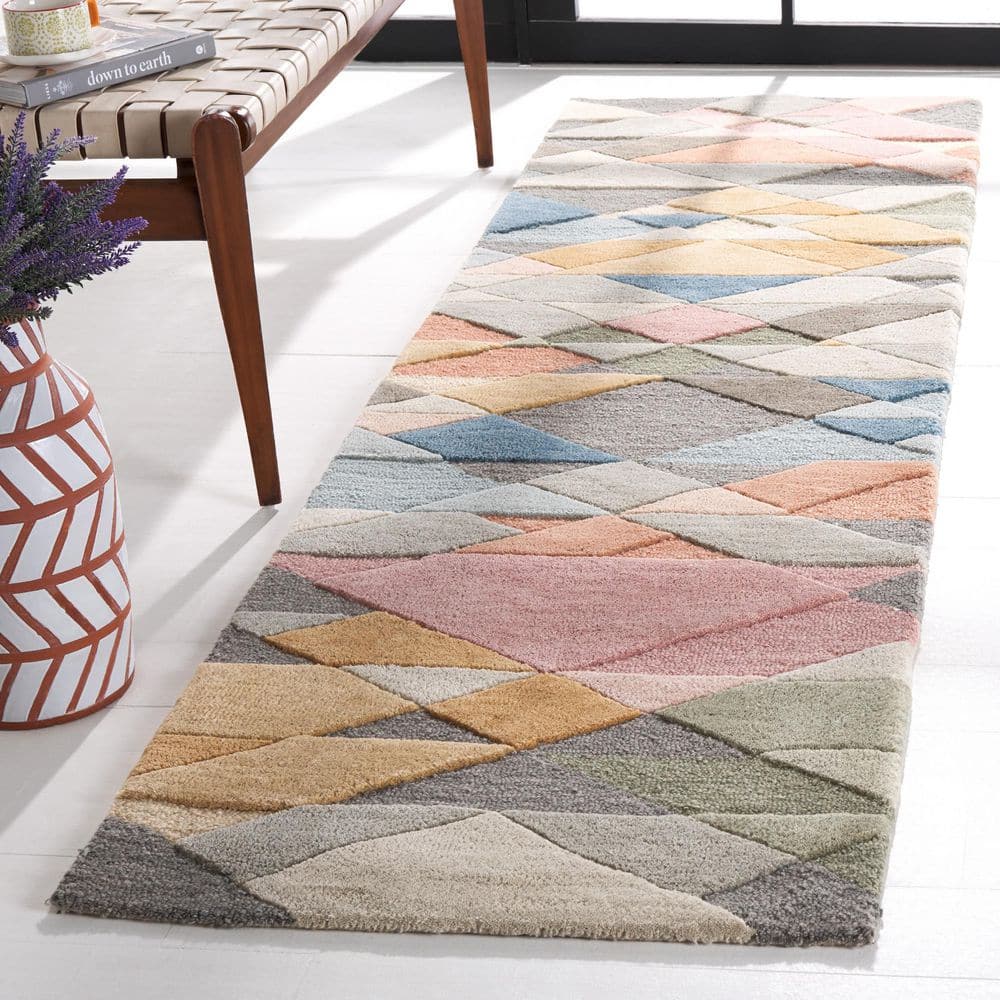 SAFAVIEH Rodeo Drive 2 ft. x 5 ft. Gray/Blush Geometric Triangle Runner ...