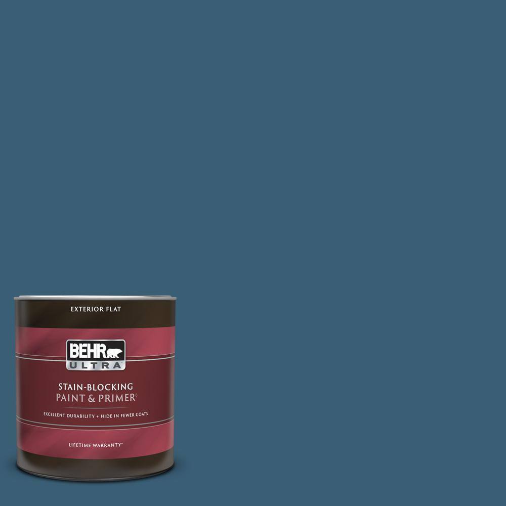 BEHR ULTRA 1 qt. #S490-7 Superior Blue Flat Exterior Paint & Primer ...