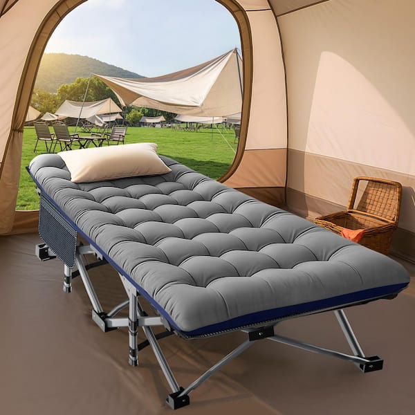 BOZTIY Oversized XXL Folding Camping Cot with Mat for Adults 78 in L x ...