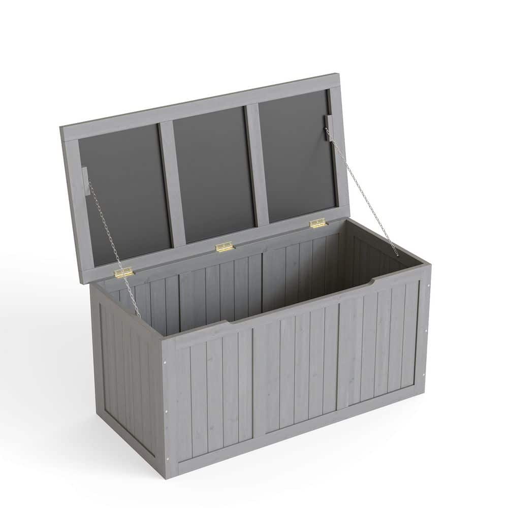 67 Gal. Gray Outdoor Wooden Deck Box Solid Wood Storage Box Seat ...