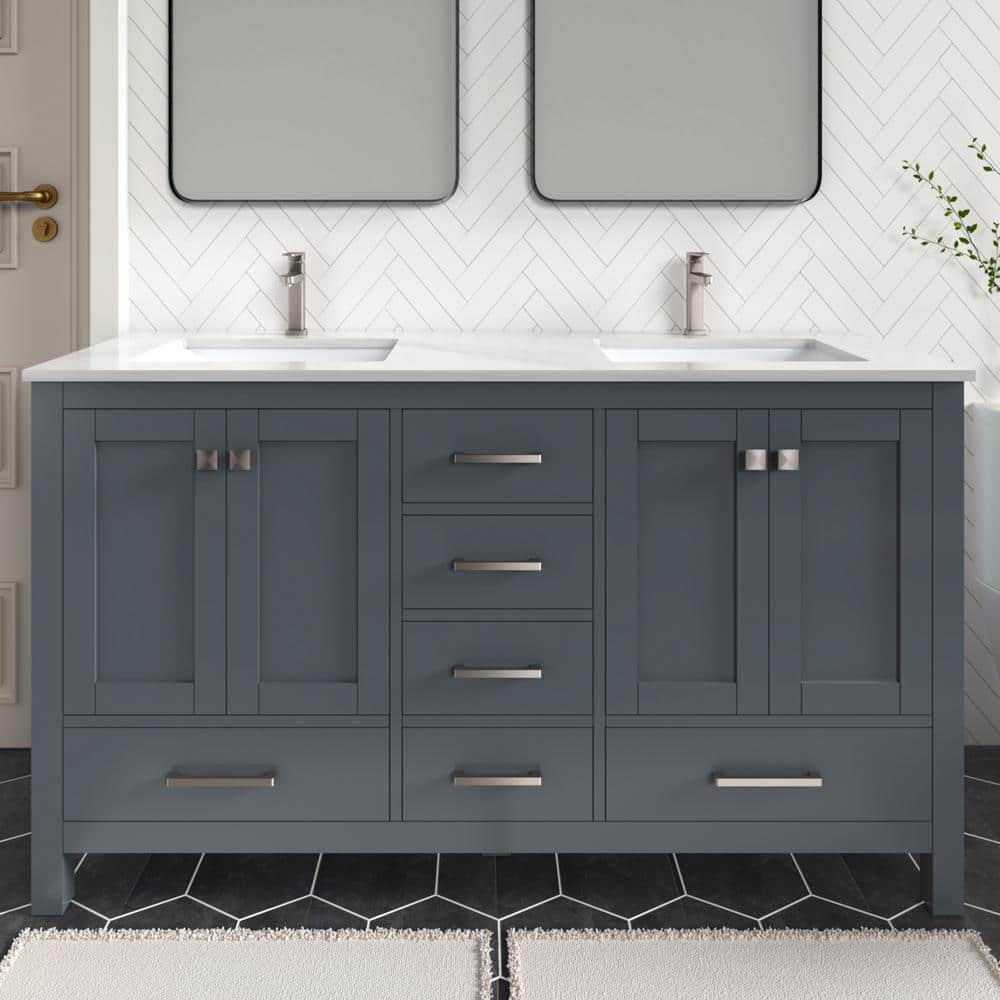 HOMEVY STUDIO Anneliese 60 in. W x 21 in. D x 35 in. H Double Sink ...