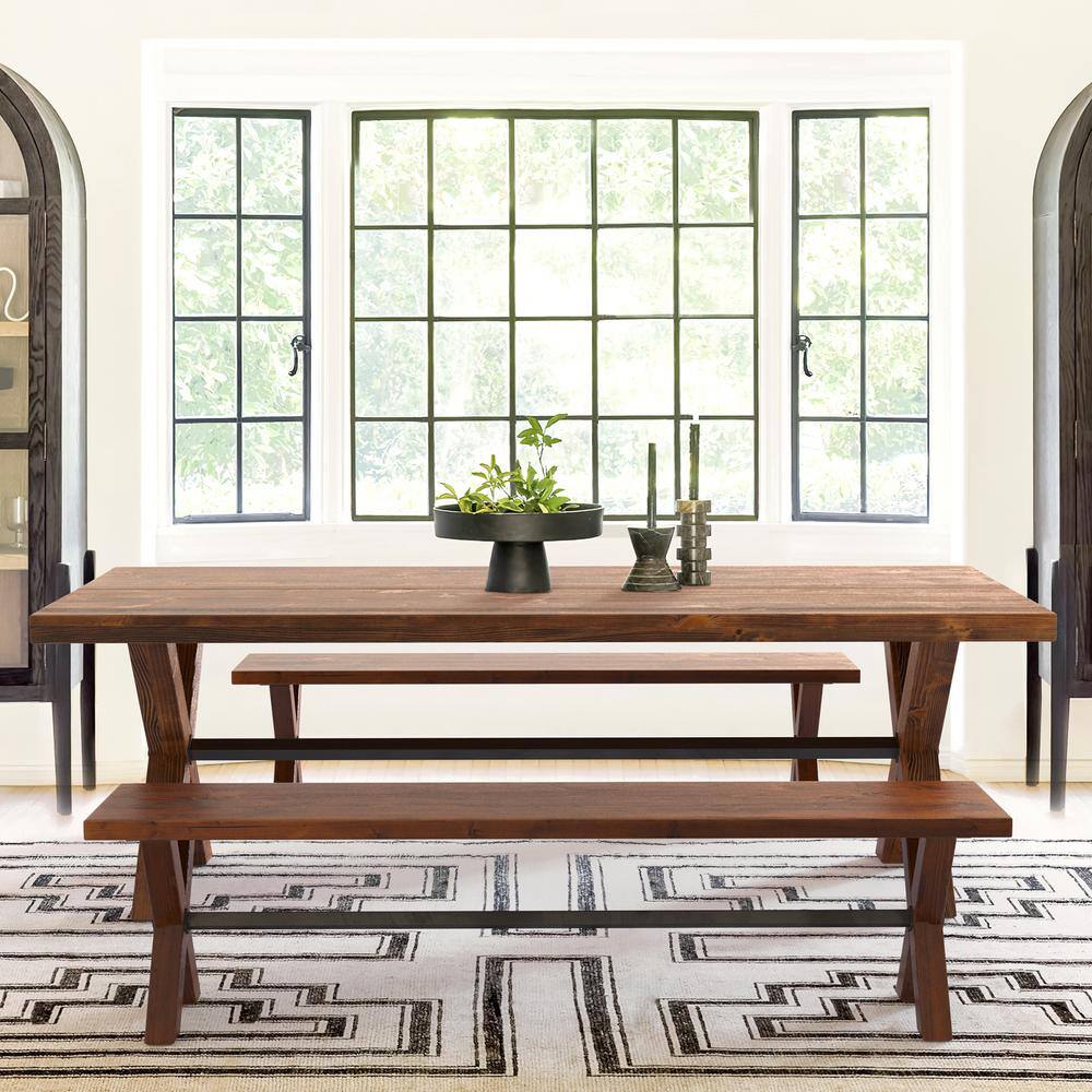 LUE BONA 3-Piece 59 in. L Rectangular Light Brown Solid Wood Dining ...