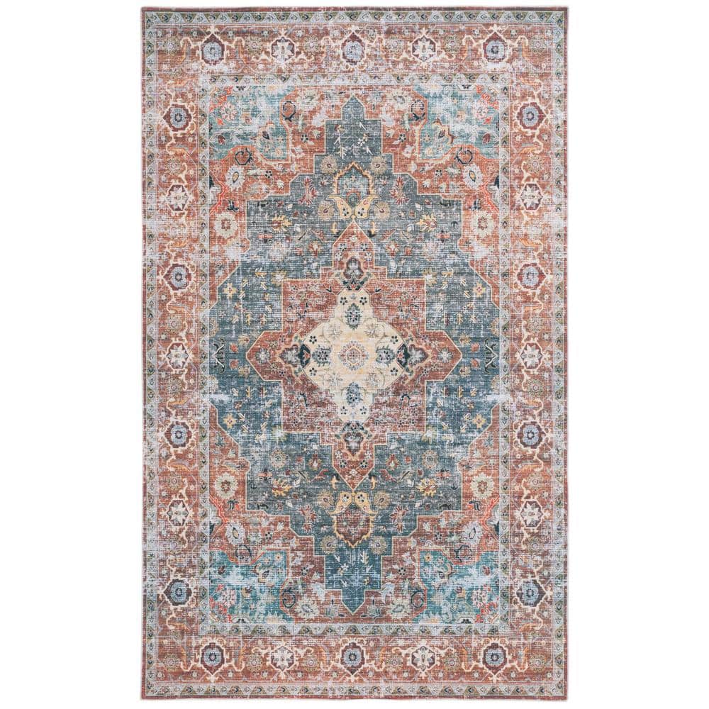 SAFAVIEH Arizona Rust/Blue Green 9 ft. x 12 ft. Border Ornate Machine ...