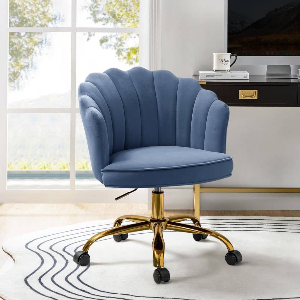 JAYDEN CREATION Rebeca Slate-blue Swivel Velvet Task Chair with Tufted ...