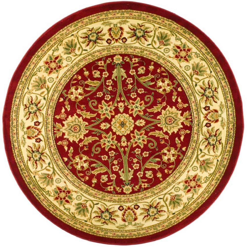 SAFAVIEH Lyndhurst Red/Ivory 8 ft. x 8 ft. Round Floral Antique Border ...