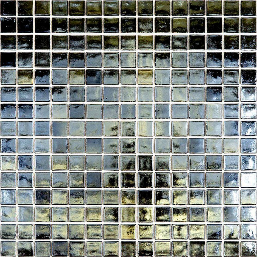 Apollo Tile Nacreous 12 in. x 12 in. Glossy Shimmer Black Glass Mosaic ...