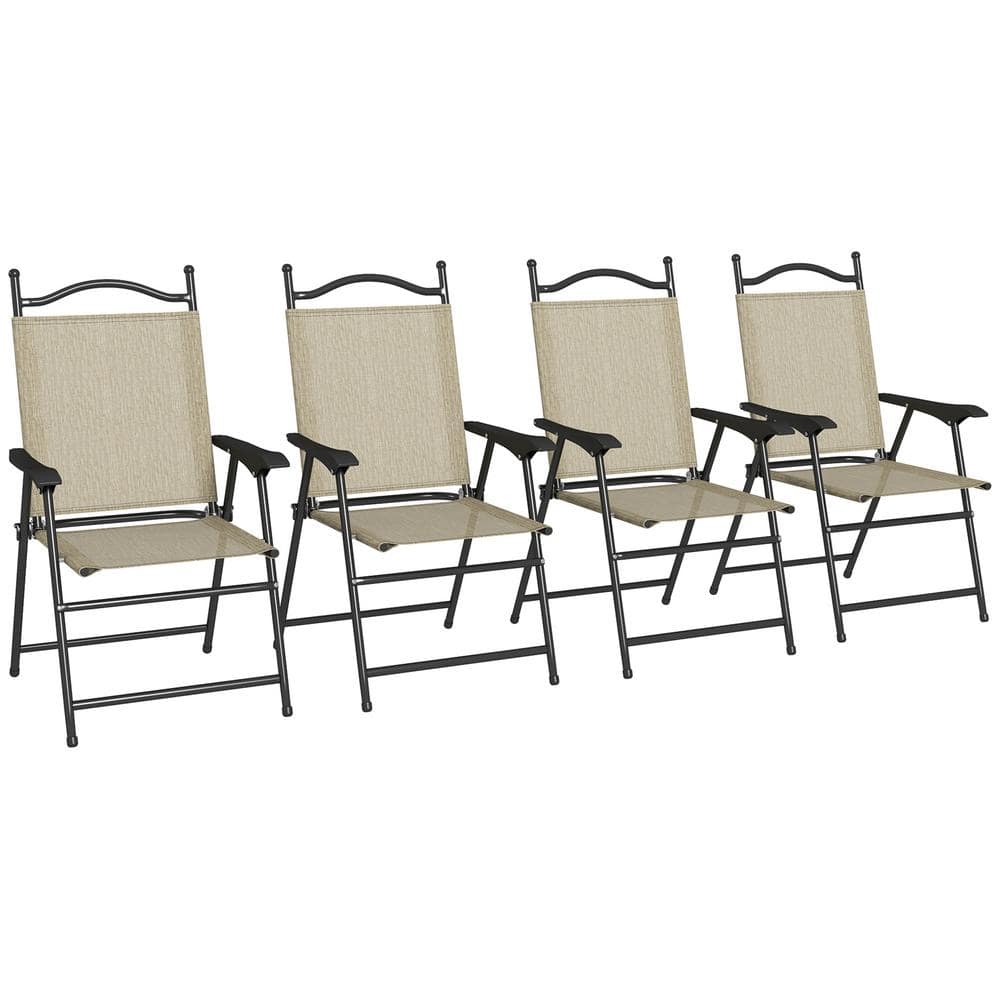 Otryad 4-Piece Beige Metal Folding Dining Chair Outdoor Lawn Chair Set ...
