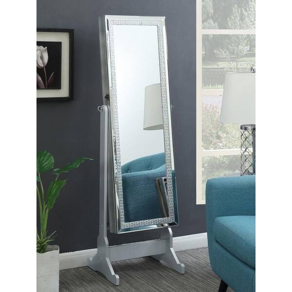 Coaster Elle Silver Wood Jewelry Cheval Mirror 20 in. W Jewelry Armoire ...