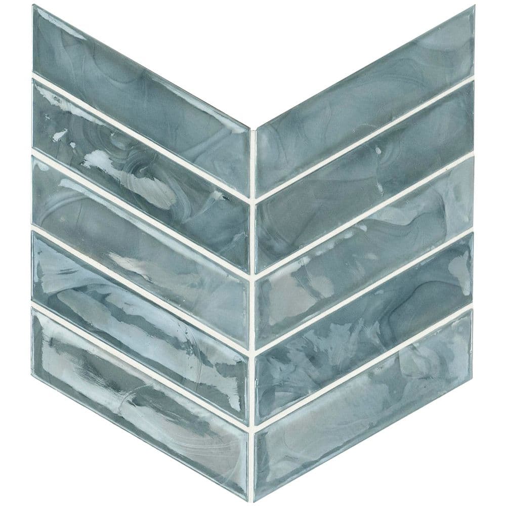 MSI Take Home Tile Sample-Blue Shimmer Chevron 4 in. x 4 in. Glass Mesh ...