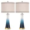Myfoi 27.4 in. Blue Glass Table Lamps Set (Set of 2) with USB Ports 3 ...